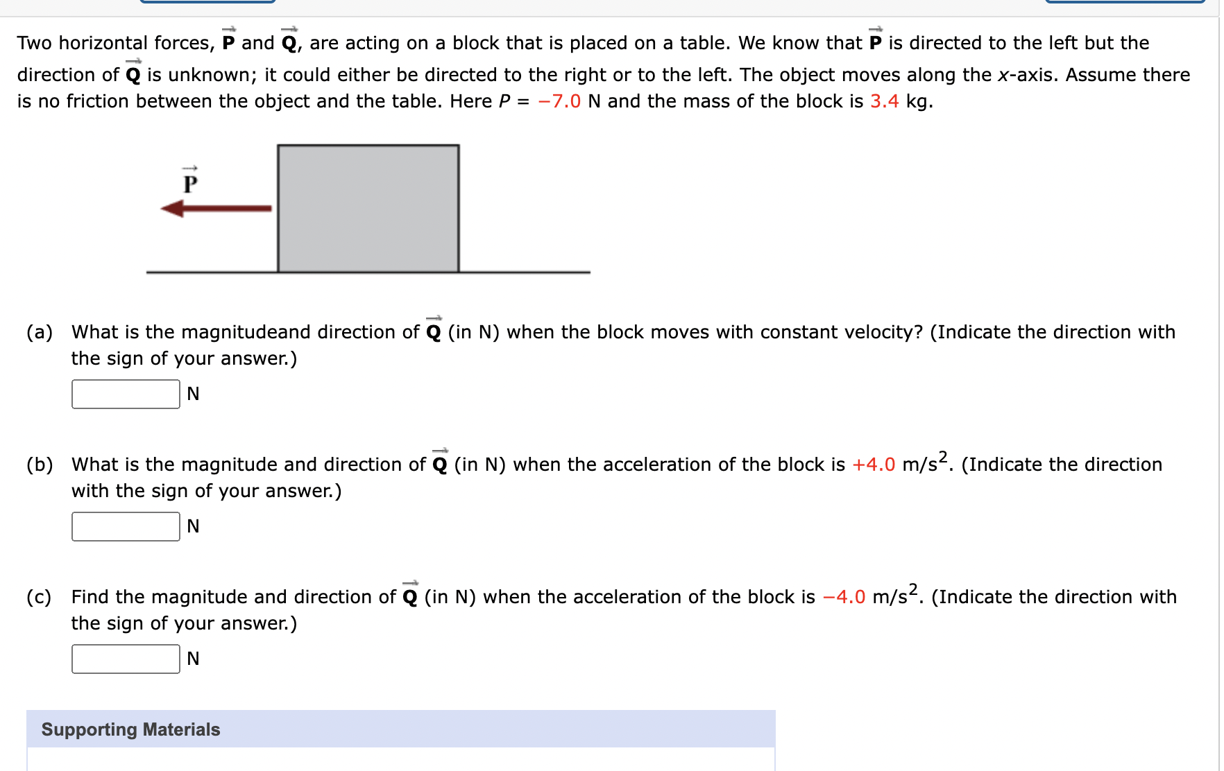 Solved Two horizontal forces, vec(P) and vec(Q), are acting | Chegg.com