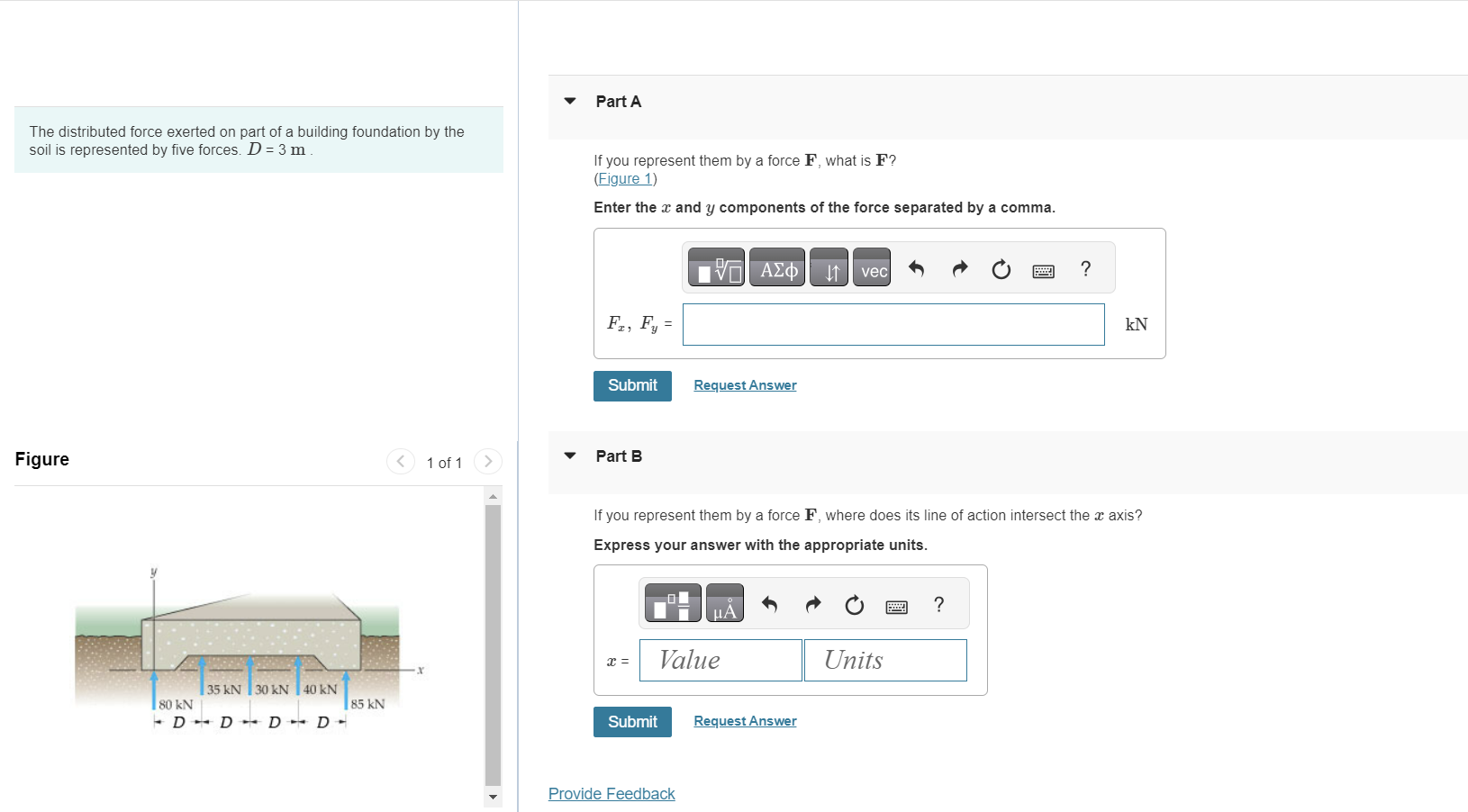 Solved The distributed force exerted on part of a building | Chegg.com