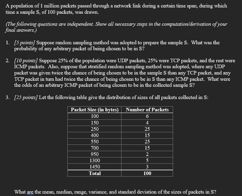 Solved A population of 1 million packets passed through a | Chegg.com