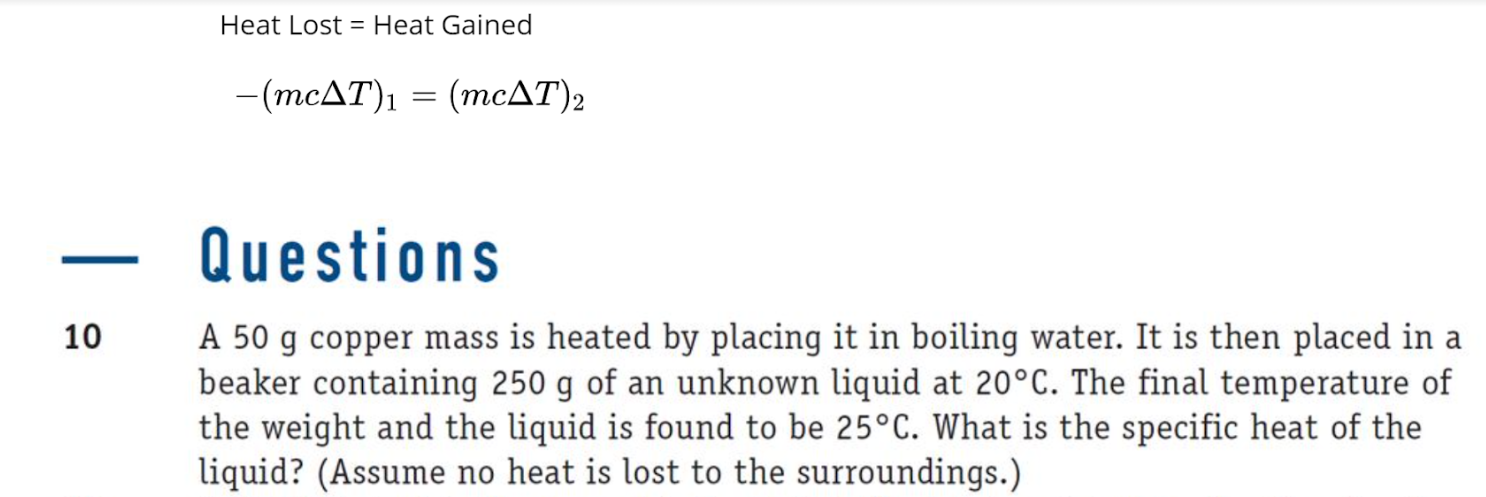 Solved Heat Lost = Heat Gained -(mCAT)1 = (mCAT)2 10 | Chegg.com