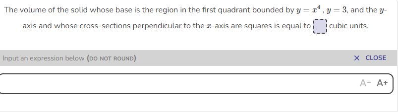 Solved The volume of the solid whose base is the region in | Chegg.com
