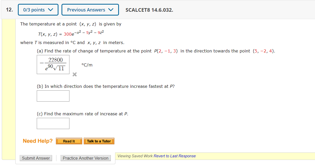 Solved | 0/3 points v || Previous Answers v SCALCET8 | Chegg.com