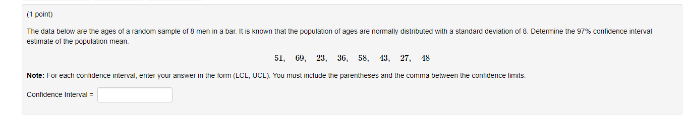Solved (1 point) The data below are the ages of a random | Chegg.com