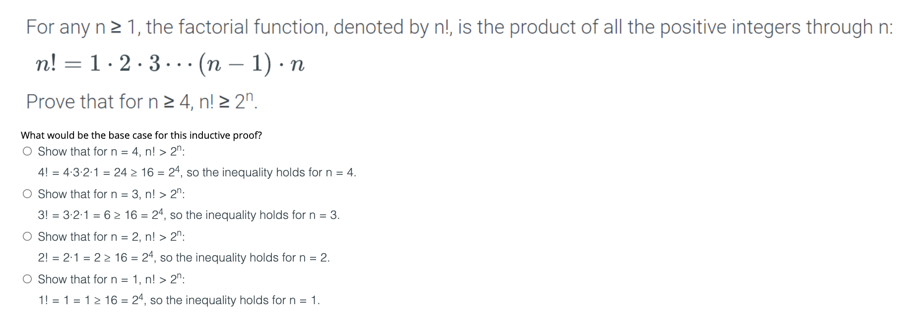 Solved For any n 2 1, the factorial function, denoted by n!, | Chegg.com