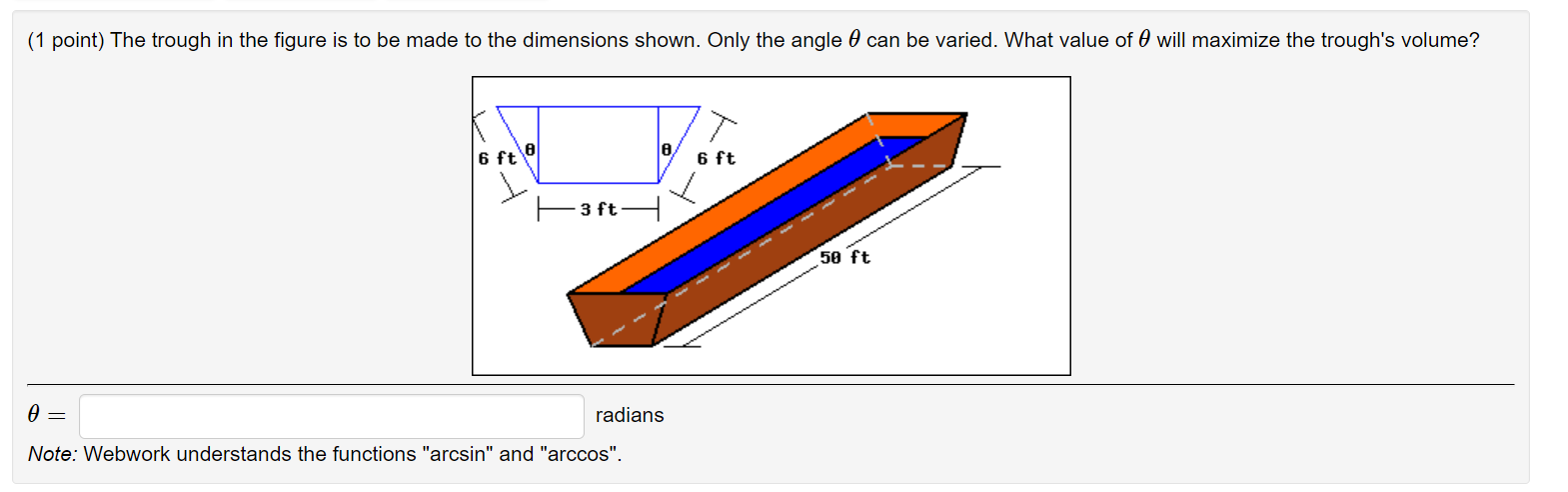 Solved (1 point) The trough in the figure is to be made to | Chegg.com