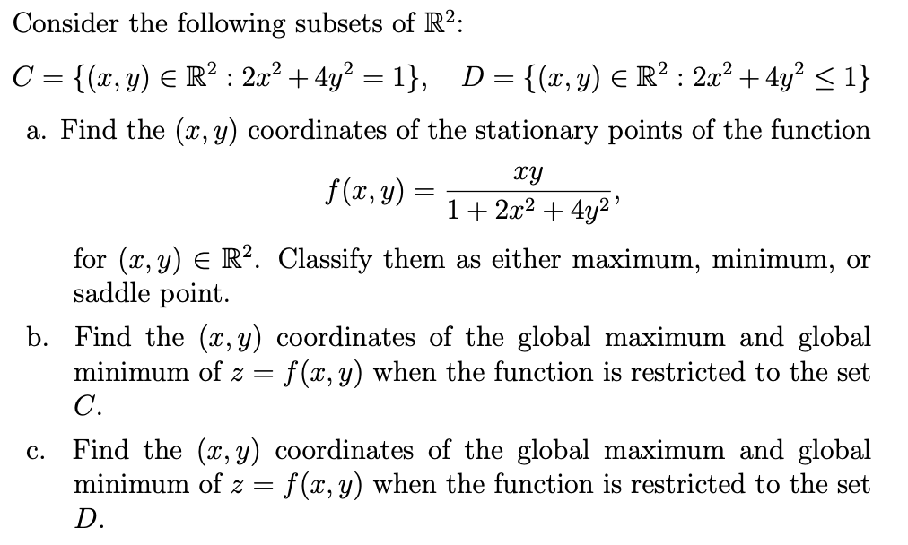 Solved Consider the following subsets of R2: C = {(x, y) E | Chegg.com