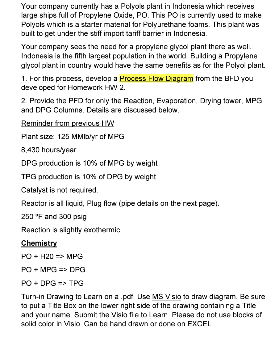Solved Your company currently has a Polyols plant in | Chegg.com