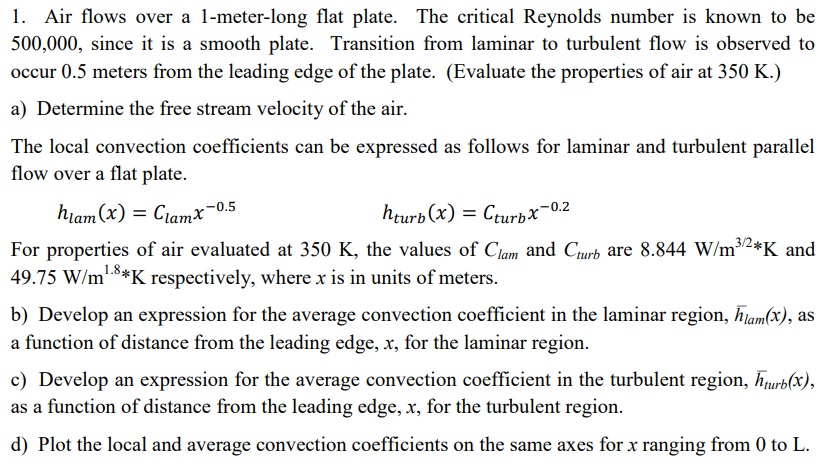Solved 1. Air flows over a 1-meter-long flat plate. The | Chegg.com