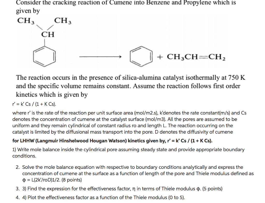 Consider the cracking reaction of Cumene into Benzene | Chegg.com