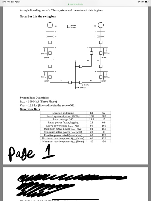 2:40 PM Sun Apr 21 59% . A single line diagram of a 7 | Chegg.com