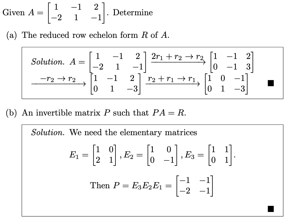Solved Given A=[1-12-21-1]. ﻿Determine(a) ﻿The reduced row | Chegg.com