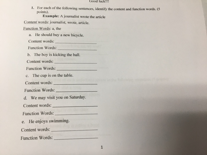 Good luck!!! For each of the following sentences, | Chegg.com