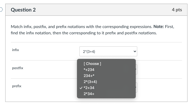 Solved Match infix, postfix, and prefix notations with the | Chegg.com