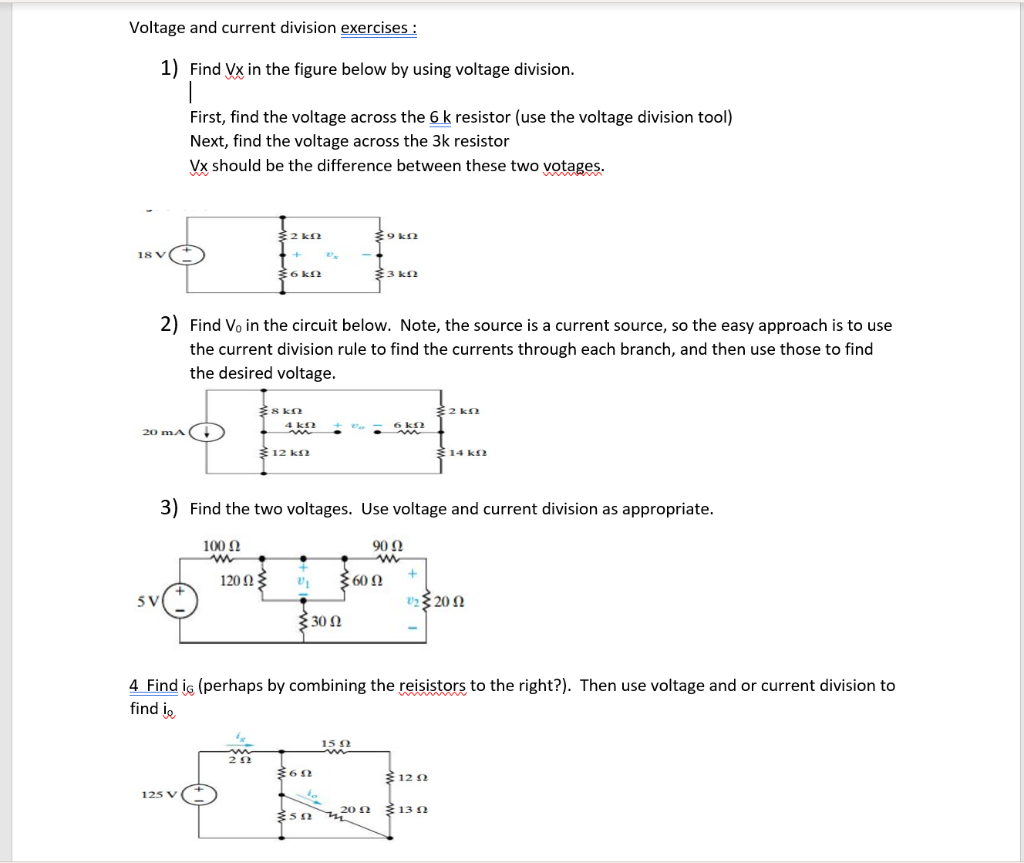 Solved Voltage and current division exercises : 1) Find Vx | Chegg.com