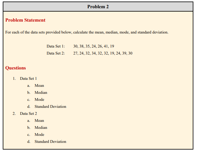 Solved For each of the data sets provided below, calculate | Chegg.com