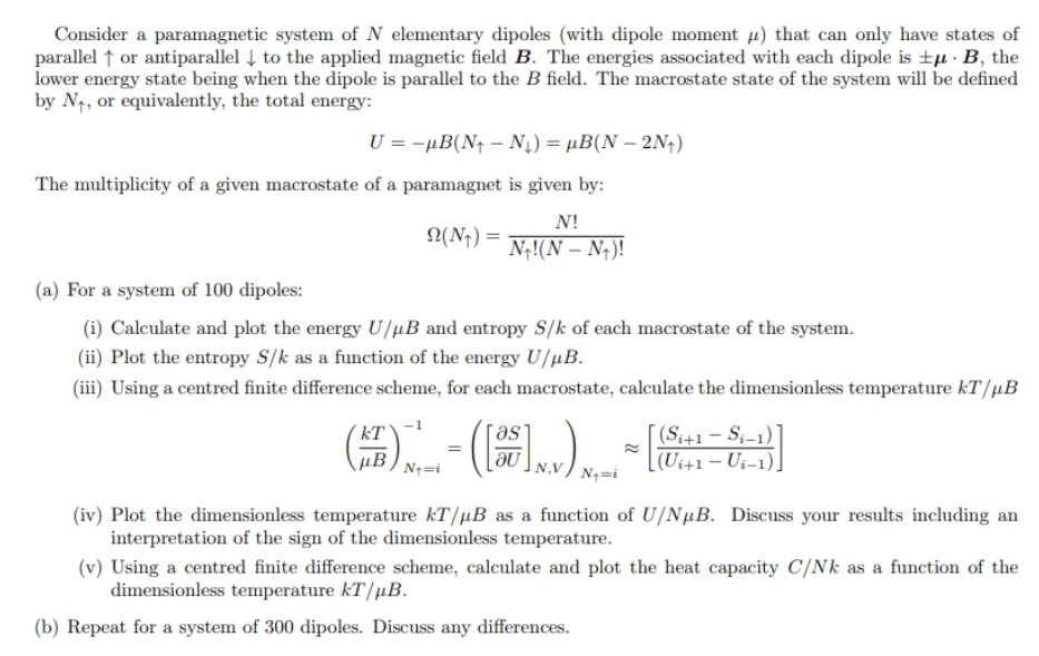 Consider a paramagnetic system of N elementary | Chegg.com