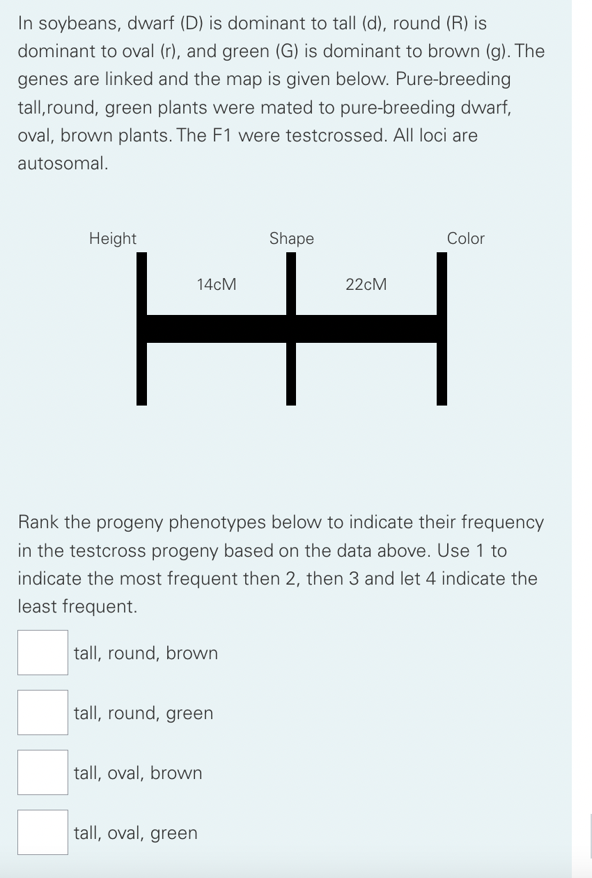 Solved In soybeans, dwarf (D) is dominant to tall (d), round | Chegg.com