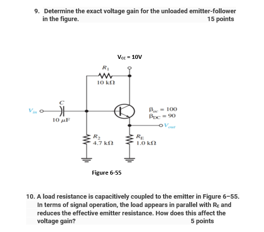 9. Determine the exact voltage gain for the unloaded | Chegg.com