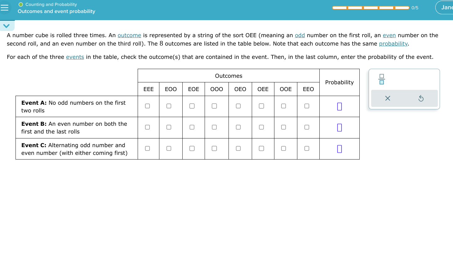 Solved Counting and ProbabilityOutcomes and event | Chegg.com