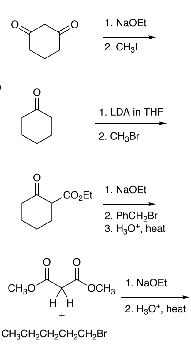 Solved Br2 (1 equiv.) 1. NaOEt 2. CH3 O 1. LDA in THE 2. | Chegg.com