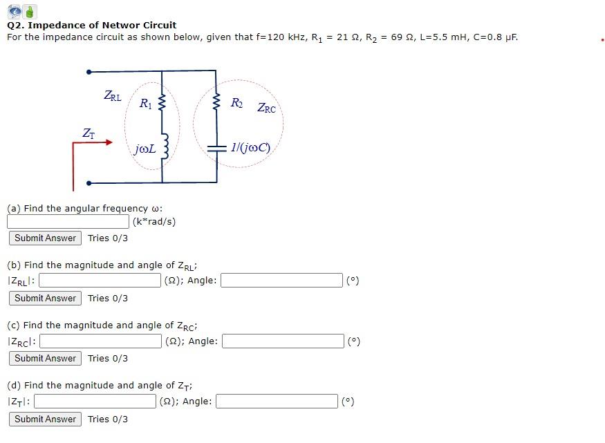 Solved Q2. Impedance of Networ Circuit For the impedance | Chegg.com