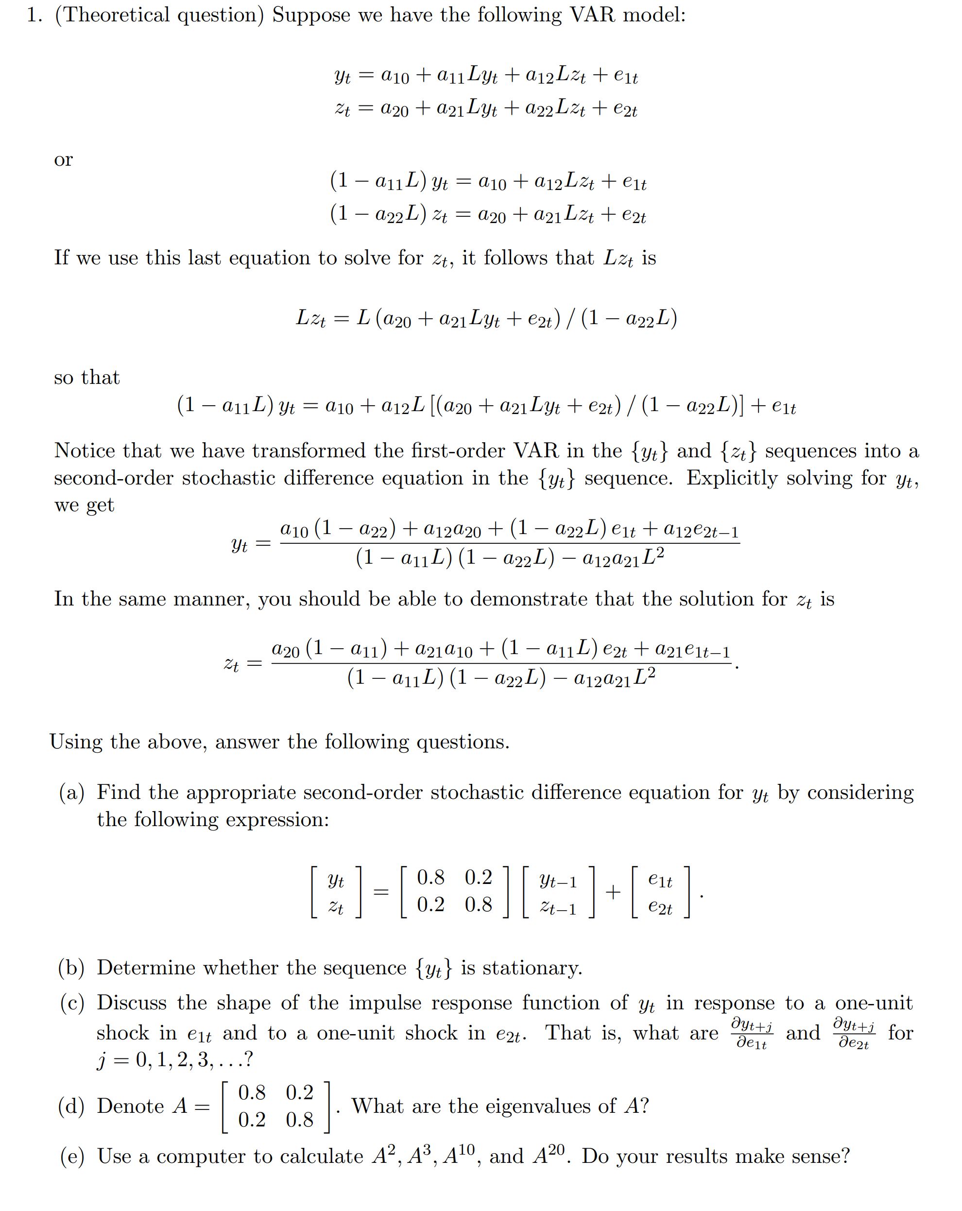 Solved 1. (Theoretical question) Suppose we have the | Chegg.com