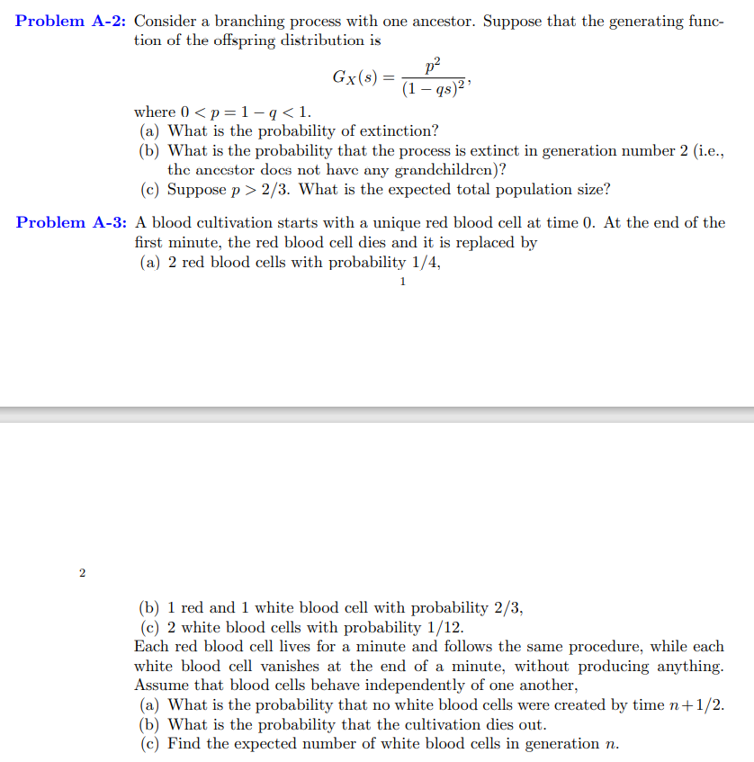 Solved Problem A-2: Consider a branching process with one | Chegg.com