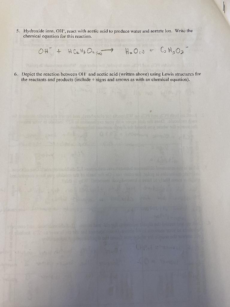 Solved 5. Hydroxide ions, OH−, react with acetic acid to | Chegg.com