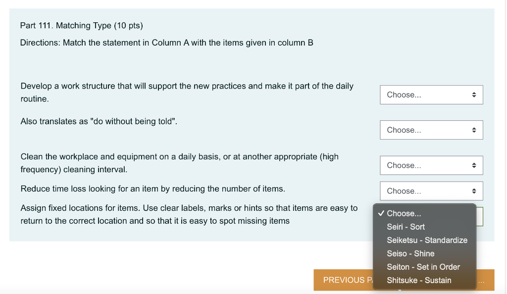 Solved Part 111. Matching Type (10 pts) Directions: Match | Chegg.com