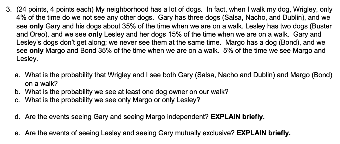 Solved 3. (24 points, 4 points each) My neighborhood has a | Chegg.com