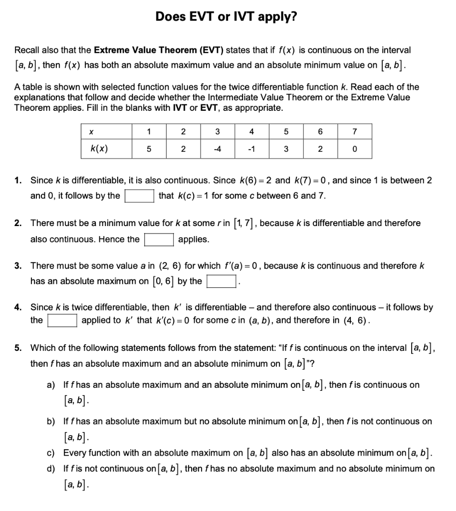 Solved Does EVT or IVT apply? Recall also that the Extreme | Chegg.com