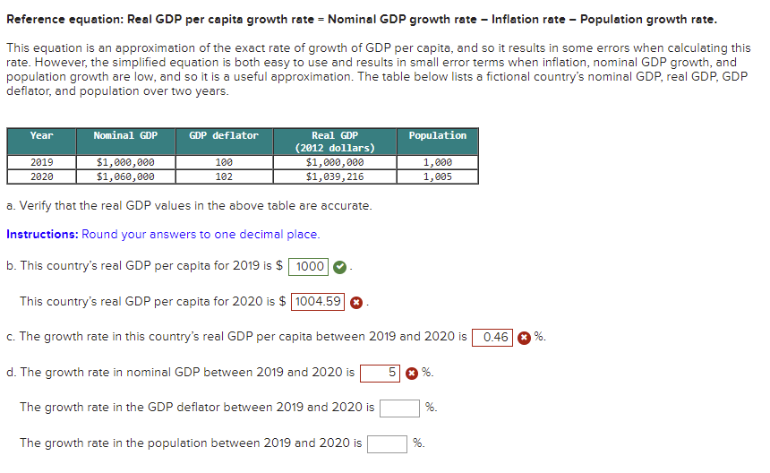Solved Reference equation: Real GDP per capita growth rate = | Chegg.com