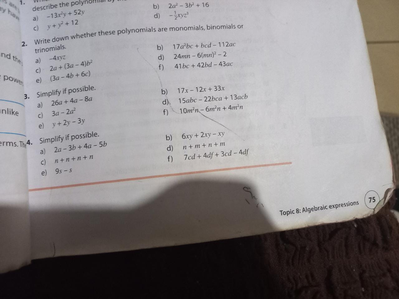 Solved ribe the polyn b) 2a2−3b2+16 a) −13x2y+52y d) −21xyz3 | Chegg.com