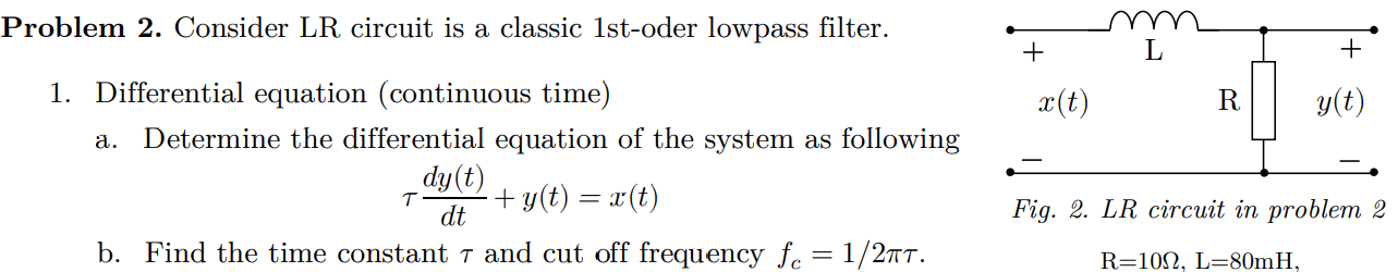 Solved Problem 2. Consider LR circuit is a classic 1st-oder | Chegg.com