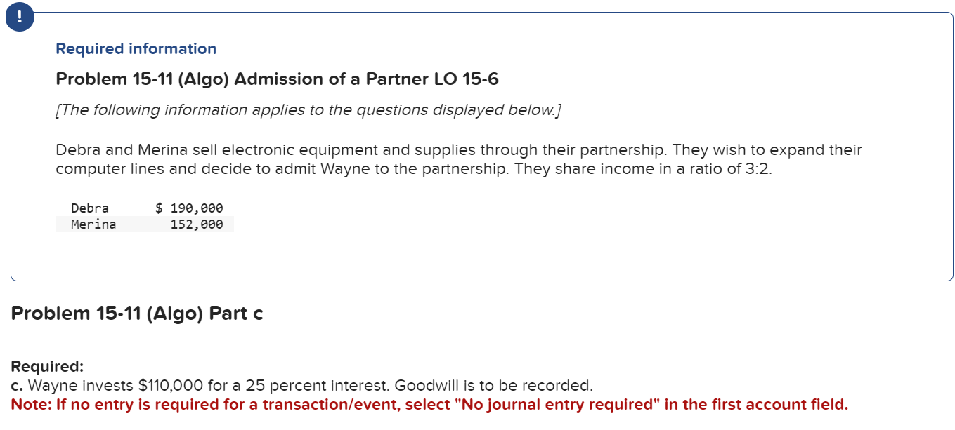 Solved Problem 15-11 (Algo) ﻿Part cRequired:c. ﻿Wayne | Chegg.com