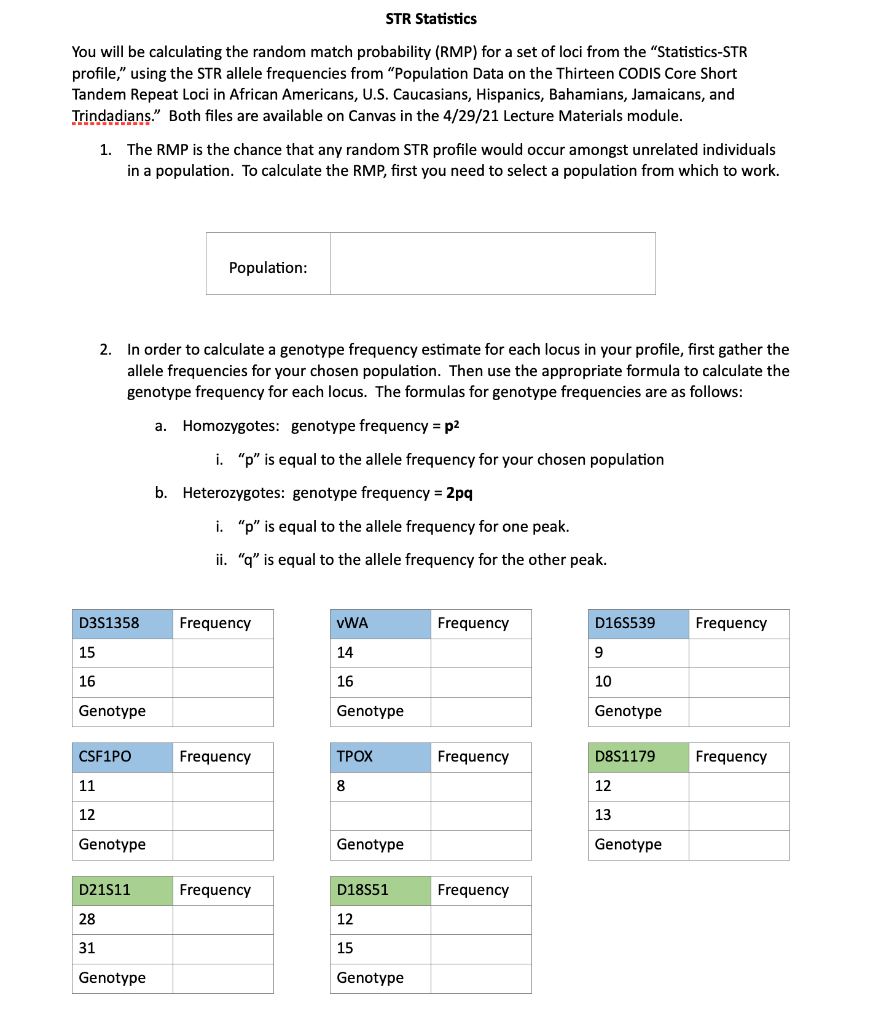 STR Statistics You will be calculating the random | Chegg.com