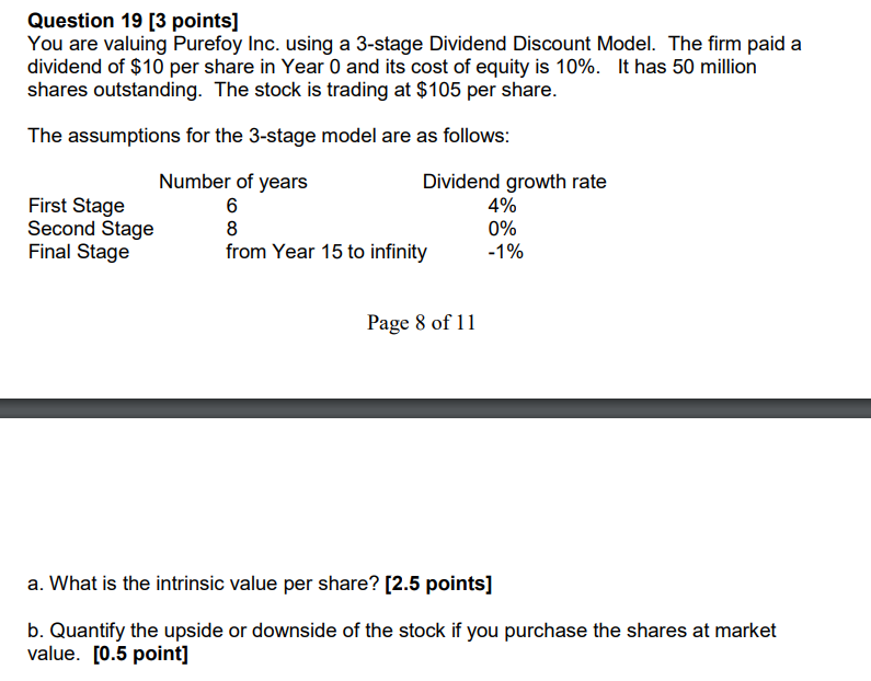 Solved Question 19 [3 points] You are valuing Purefoy Inc. | Chegg.com