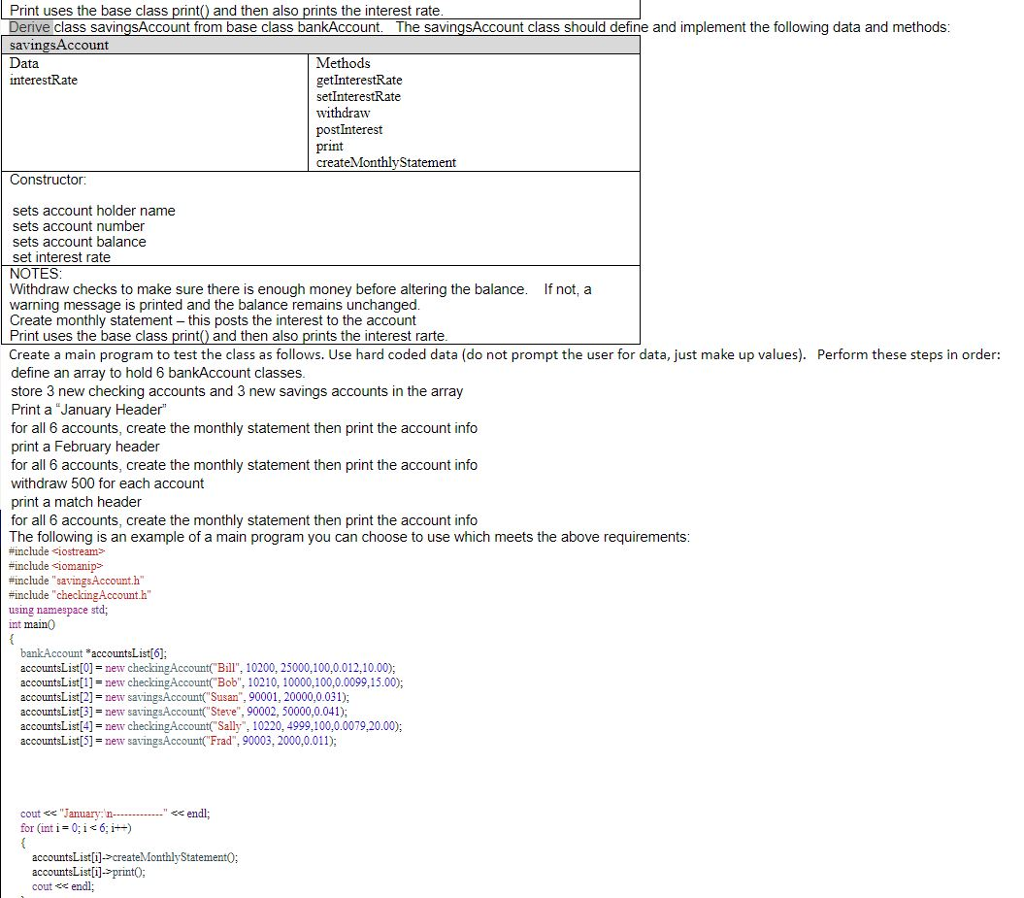 Solved bankAccount polymorphism Create from scratch or | Chegg.com