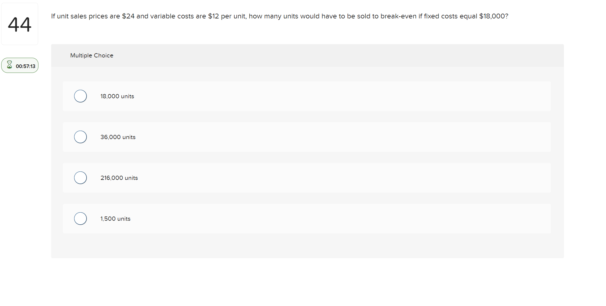 Solved 44 If unit sales prices are $24 and variable costs | Chegg.com
