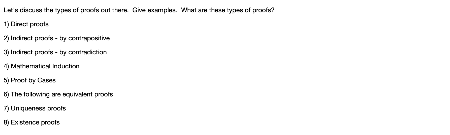 Solved Let's discuss the types of proofs out there. Give | Chegg.com