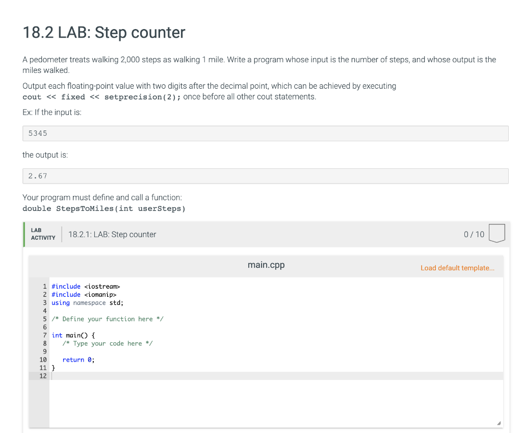 18.2 LAB: Step counter A pedometer treats walking | Chegg.com
