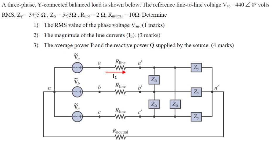 Solved A three-phase, Y-connected balanced load is shown | Chegg.com