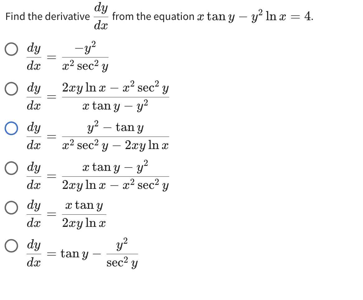 Solved Find the derivative dxdy from the equation | Chegg.com