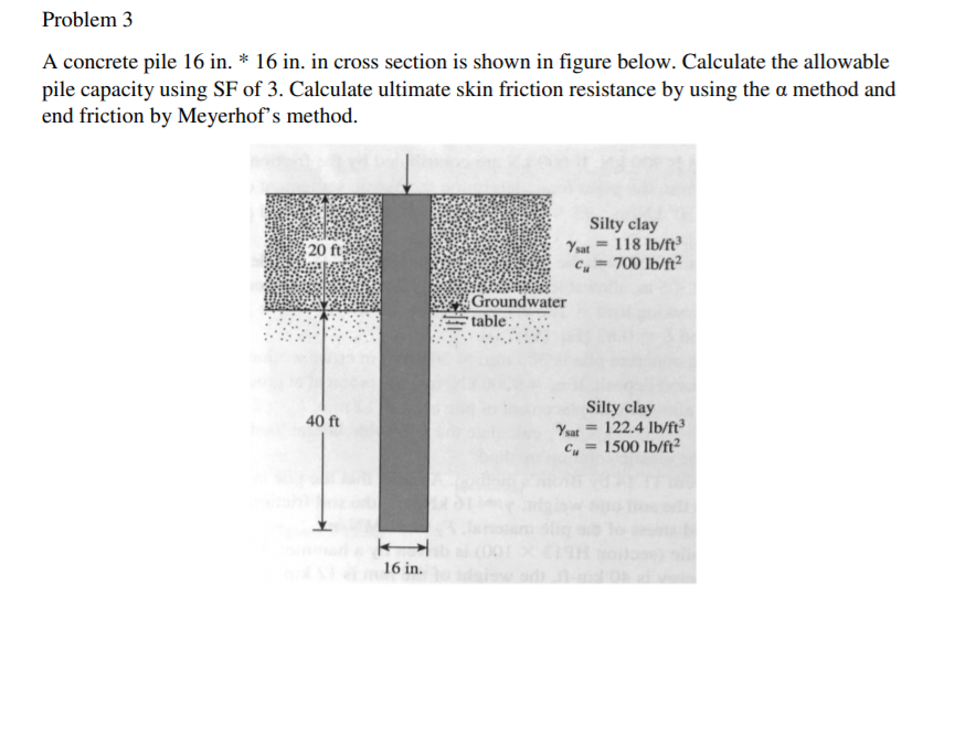 Solved Problem 3 A concrete pile 16 in. * 16 in. in cross | Chegg.com