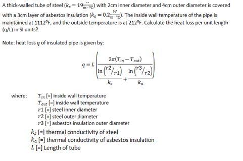 Solved A thick-walled tube of steel (ks=19m−c) with 2 cm | Chegg.com
