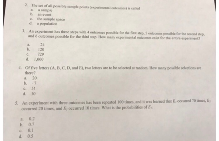 Solved 2· The set of all possible sample points | Chegg.com