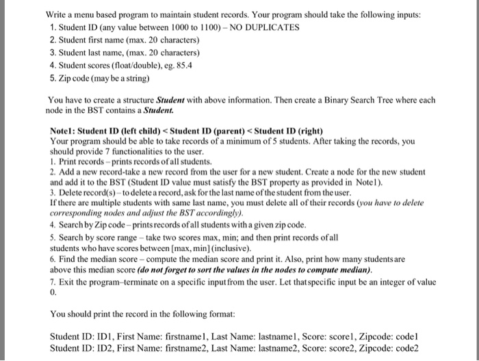 Solved Write a menu based program to maintain student | Chegg.com