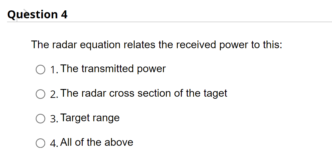 Solved The radar equation relates the received power to | Chegg.com