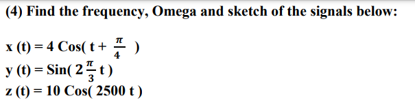 Solved (4) Find the frequency, Omega and sketch of the | Chegg.com
