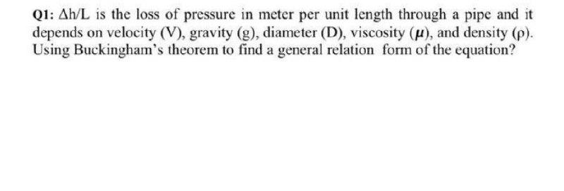 Solved Q1: Ah/L is the loss of pressure in meter per unit | Chegg.com